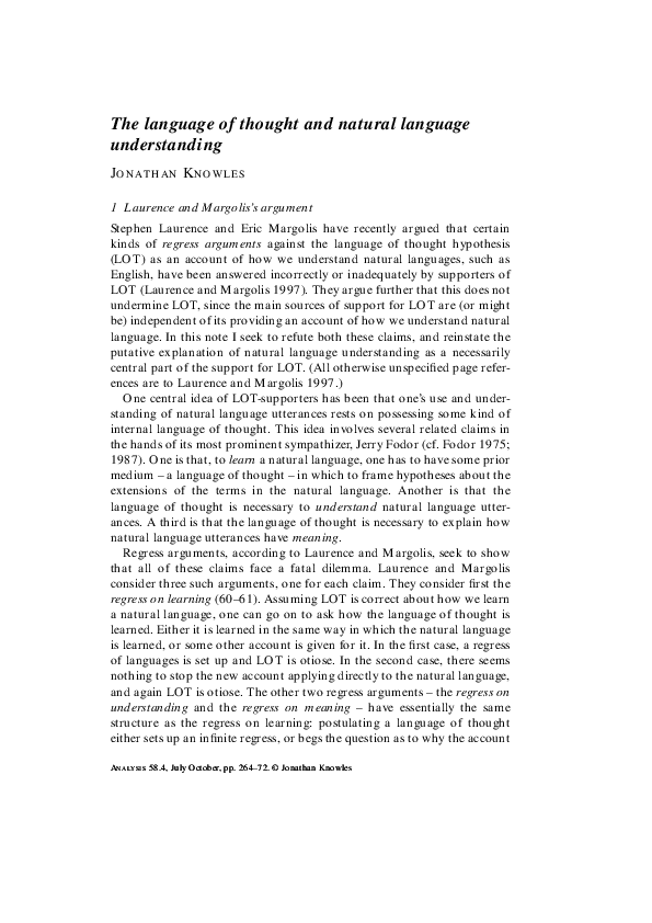 (PDF) The language of thought and natural language understanding