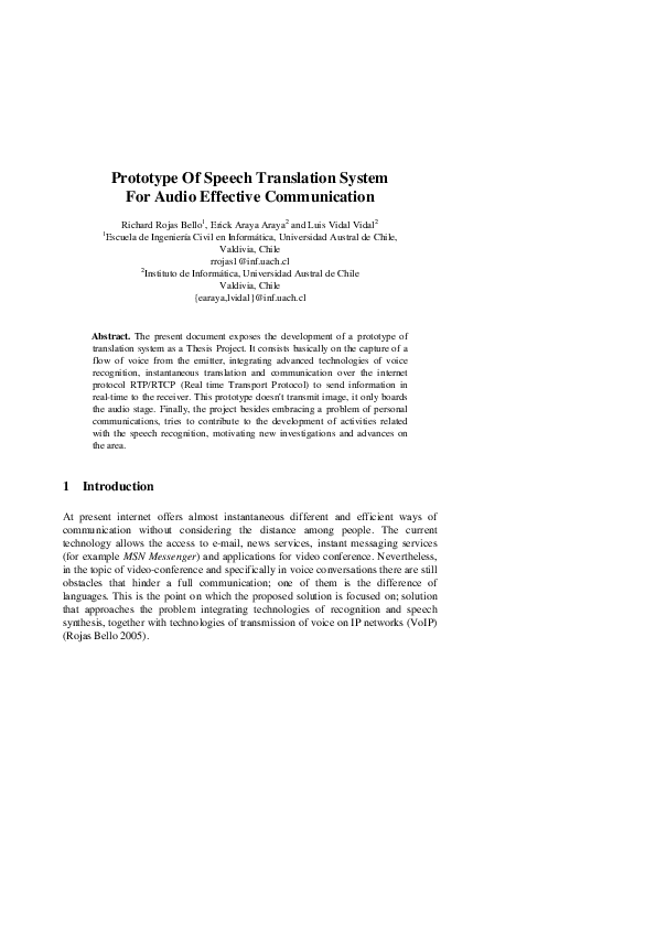 Prototype Of Speech Translation System For Audio Effective Communication
