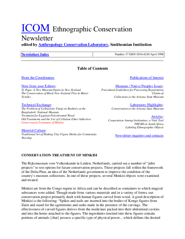 (PDF) CONSERVATION TREATMENT OF MINKISI