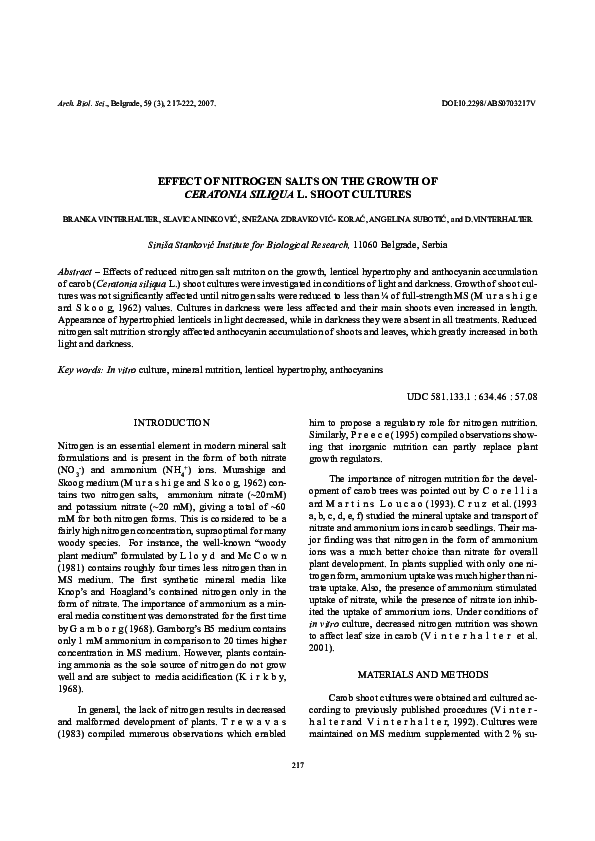 (PDF) Effect of nitrogen salts on the growth of Ceratonia siliqua L ...