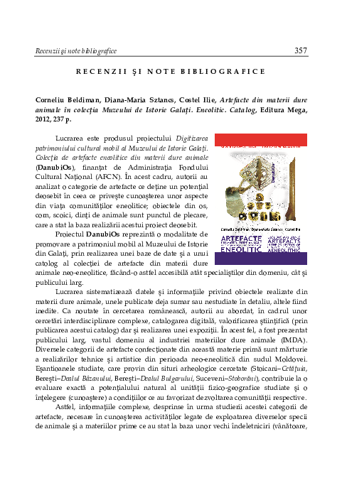 (PDF) Corneliu Beldiman, Diana-Maria Sztancs, Costel Ilie, Artefacte ...