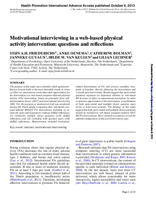 (PDF) Motivational interviewing in a web-based physical activity intervention: questions and ...