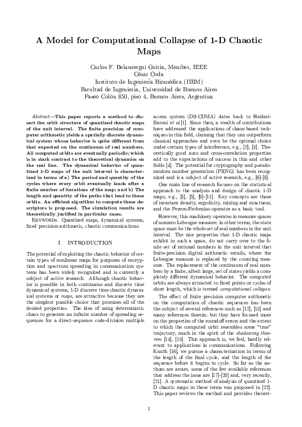 (PDF) A Model for Computational Collapse of 1-D Chaotic Maps
