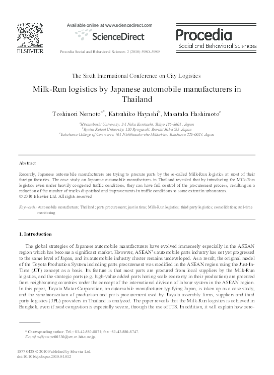 (PDF) Milk-Run logistics by Japanese automobile manufacturers in Thailand
