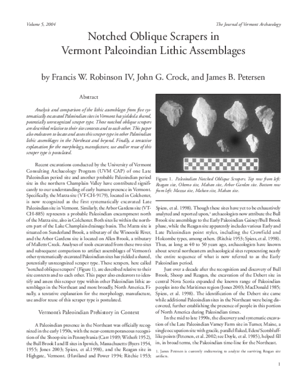 (PDF) Notched Oblique Scrapers in Vermont Paleoindian Lithic Assemblages