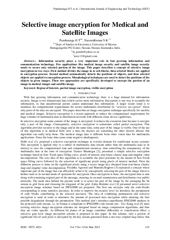 (PDF) Selective Encryption for Medical and Satellite Images