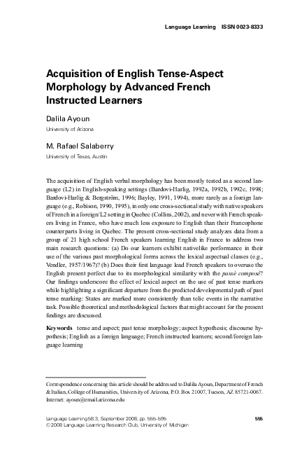 (PDF) 2008. The acquisition of English tense-aspect morphology by French instructed learners (Co ...