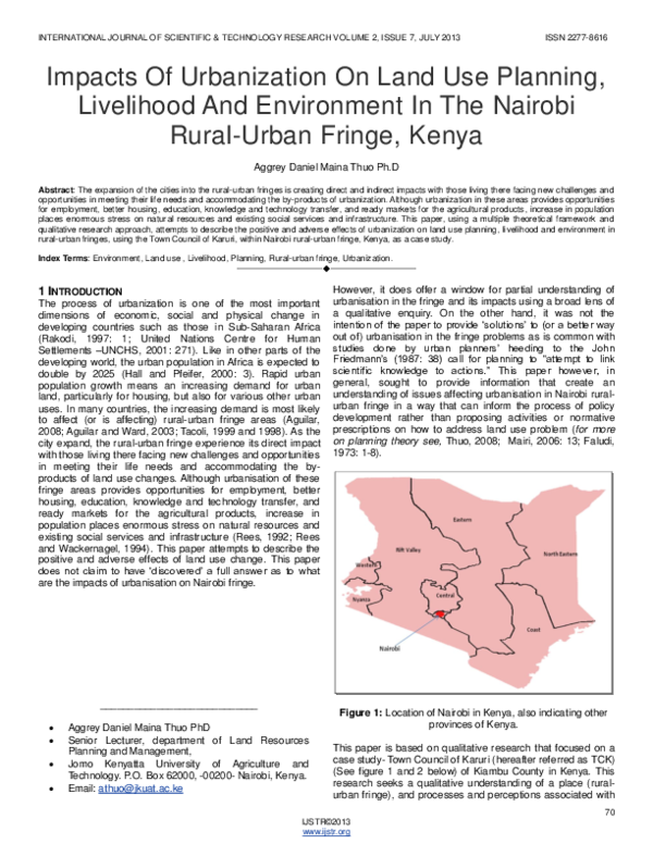 (PDF) Impacts Of Urbanization On Land Use Planning, Livelihood And ...