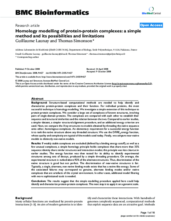 (PDF) Homology modelling of protein-protein complexes: a simple method ...