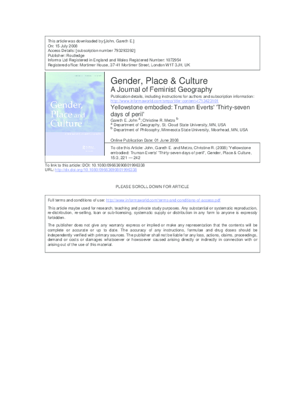 (PDF) Yellowstone embodied: Truman Everts' ‘Thirty-seven days of peril’