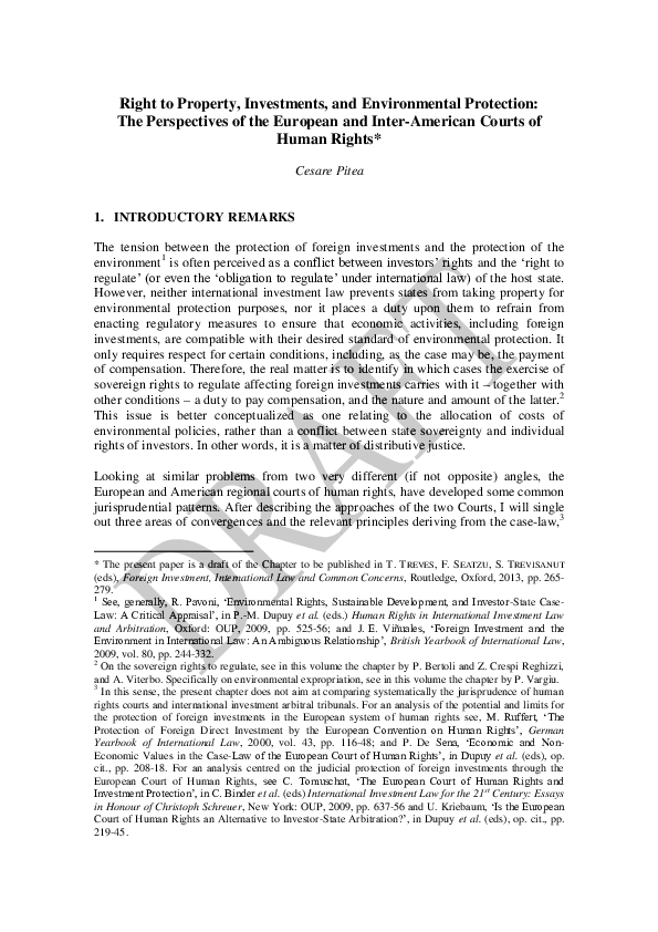 (PDF) Right to Property, Investments, and Environmental Protection: The ...