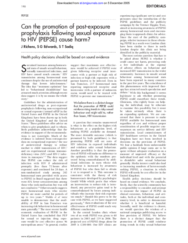 (PDF) Can the promotion of post-exposure prophylaxis following sexual ...