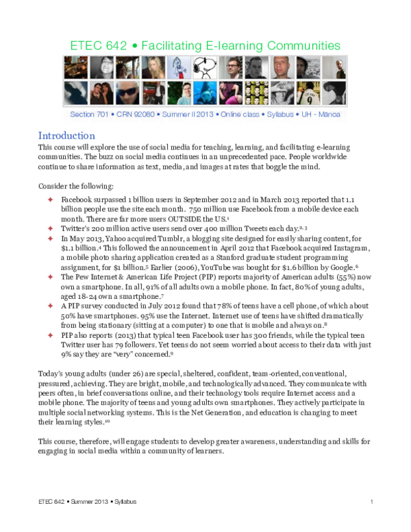 (PDF) ETEC 642: Facilitating E-learning Communities