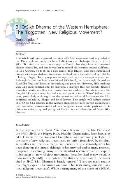 (PDF) 3HO/Sikh Dharma of the Western Hemisphere: The Forgotten New ...