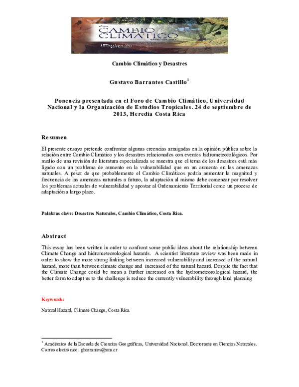 (PDF) Cambio Climático y Desastres