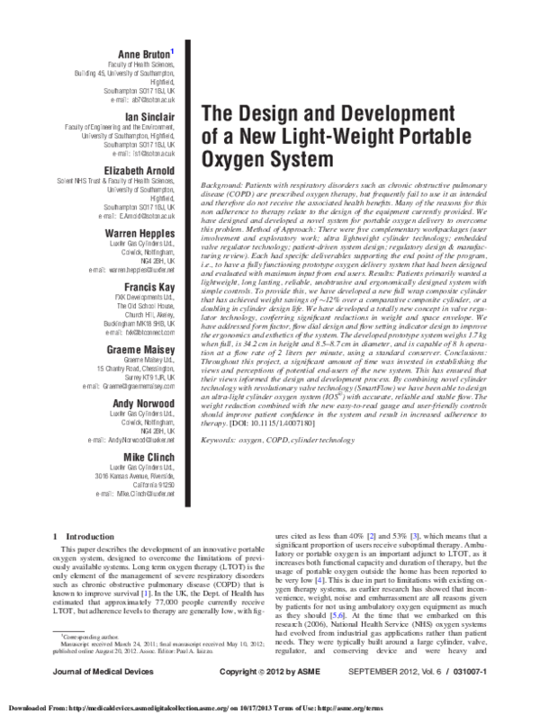 (PDF) The Design and Development of a New Light-Weight Portable Oxygen ...