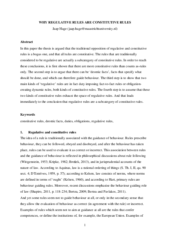 (PDF) WHY REGULATIVE RULES ARE CONSTITUTIVE RULES