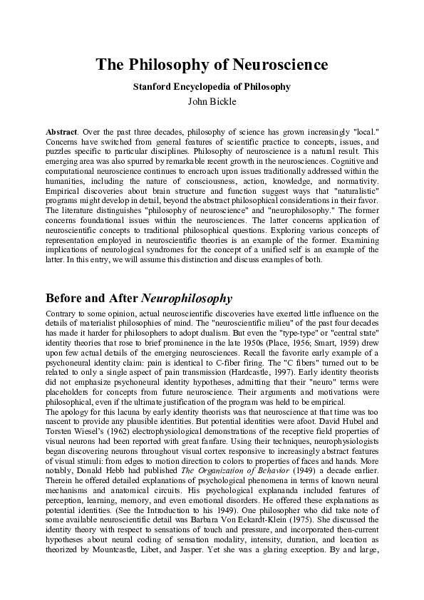 (PDF) The Philosophy of Neuroscience