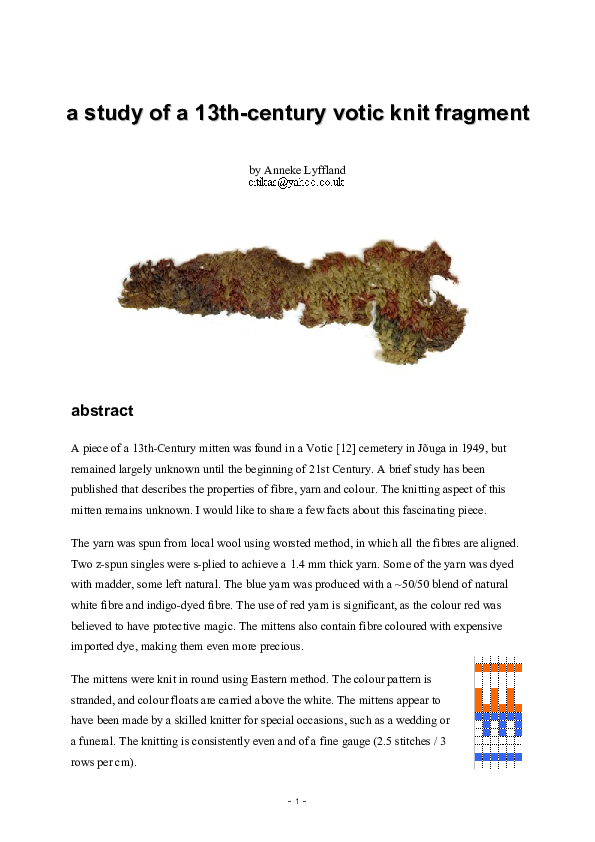 (PDF) a study of a 13th-century votic knit fragment a study of a 13th ...