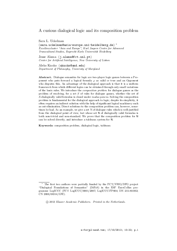 (PDF) A curious dialogical logic and its composition problem
