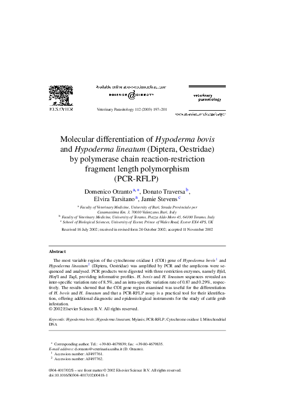 (PDF) Molecular differentiation of Hypoderma bovis and Hypoderma ...
