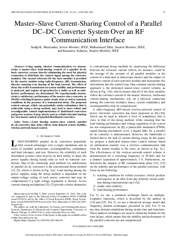 (PDF) Master–Slave Current-Sharing Control of a Parallel DC–DC Converter System Over an RF ...