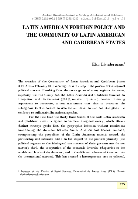 (PDF) LATIN AMERICAN FOREIGN POLICY AND THE COMMUNITY OF LATIN AMERICAN ...