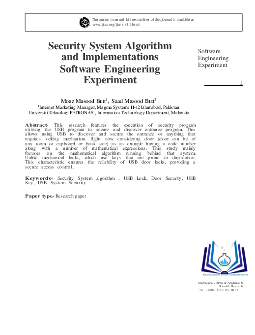 Pdf Security System Algorithm And Implementations Software Engineering Experiment Dr Saad M