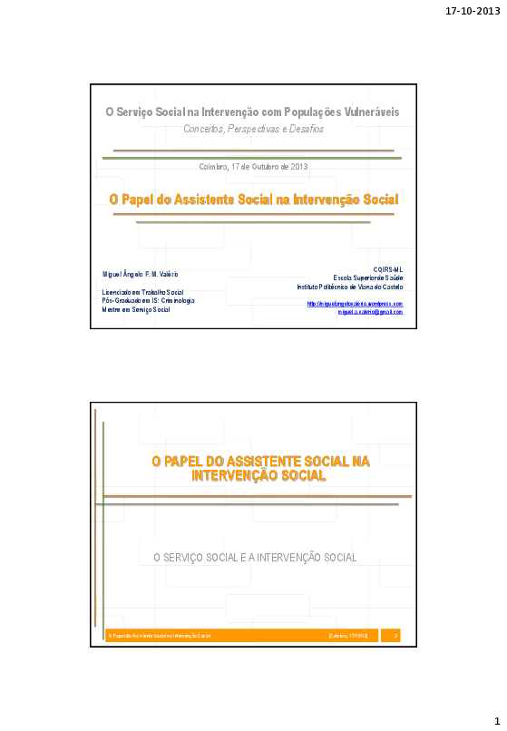 (PDF) O Papel do Assistente Social na Intervenção Social
