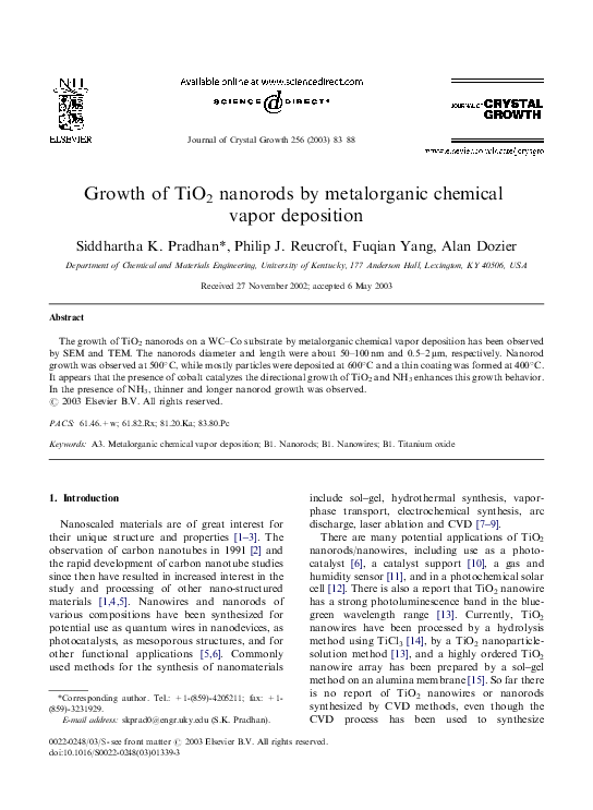 (PDF) Growth of TiO 2 nanorods by metalorganic chemical vapor deposition