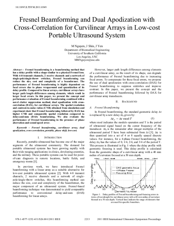 Pdf Fresnel Beamforming And Dual Apodization With Cross Correlation