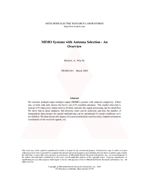Pdf Mimo Systems With Antenna Selection An Overview