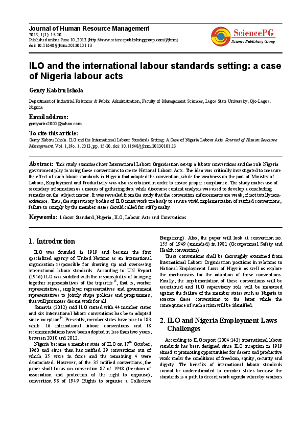 (PDF) ILO and International Labour Conventions