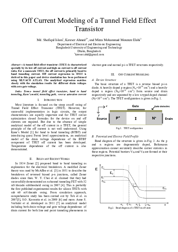 (PDF) Off Current Modeling of a Tunnel Field Effect Transistor