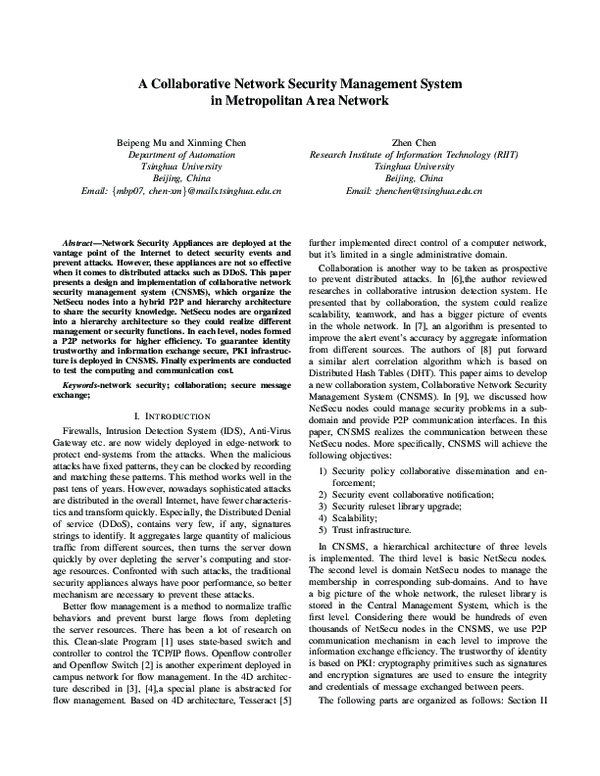 (PDF) A Collaborative Network Security Management System in Metropolitan Area Network