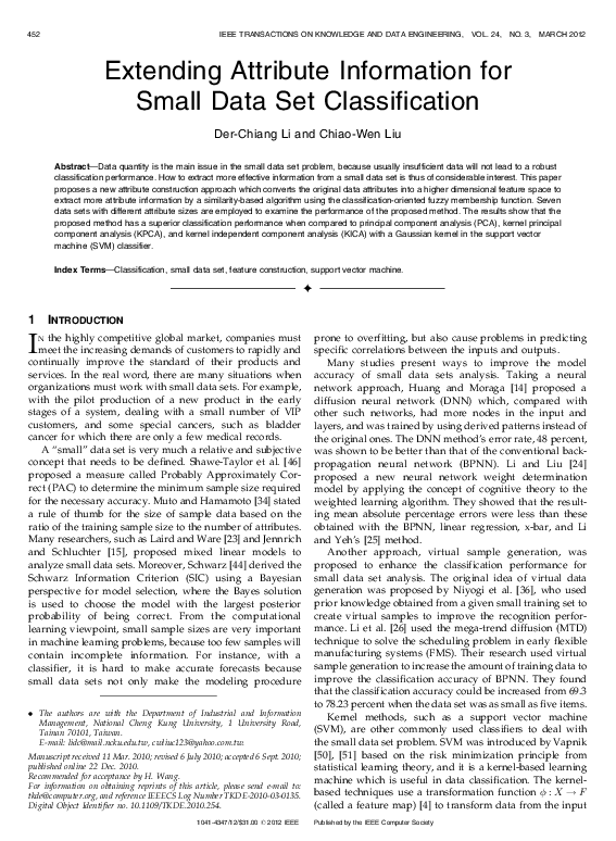 (PDF) Extending Attribute Information for Small Data Set Classification