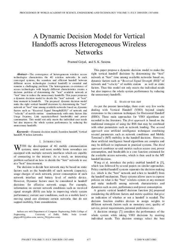 (PDF) A Dynamic Decision Model for Vertical Handoffs across ...