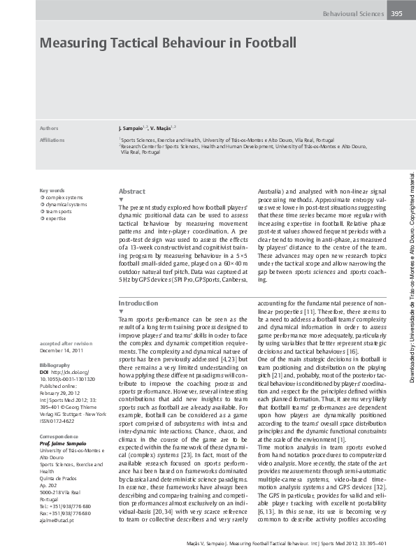 (PDF) Measuring tactical behaviour in football