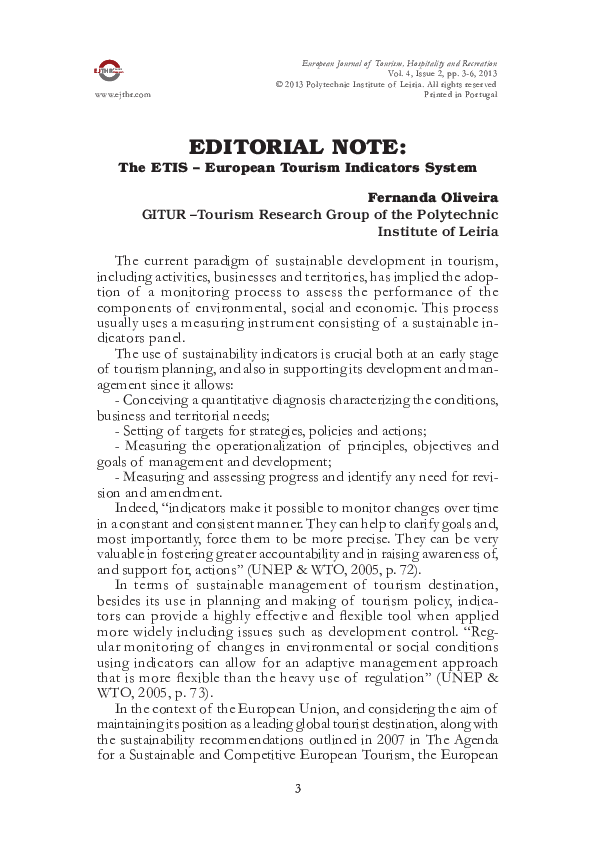 (PDF) The ETIS – European Tourism Indicators System