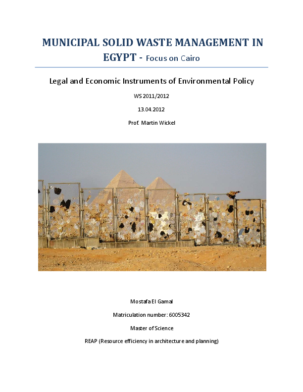 (PDF) MUNICIPAL SOLID WASTE MANAGEMENT IN EGYPT - Focus on Cairo