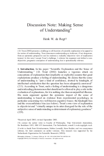(PDF) Discussion Note: Making Sense of Understanding