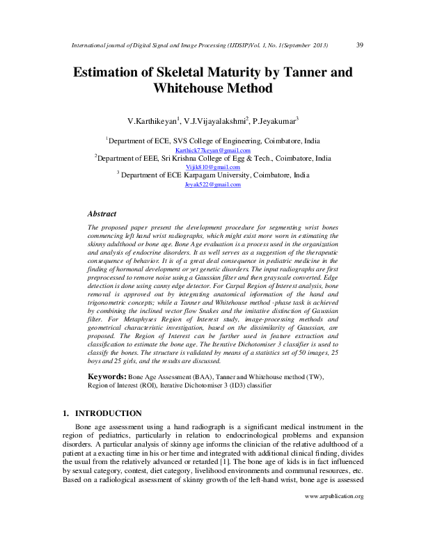 (PDF) Estimation of Skeletal Maturity by Tanner and Whitehouse Method