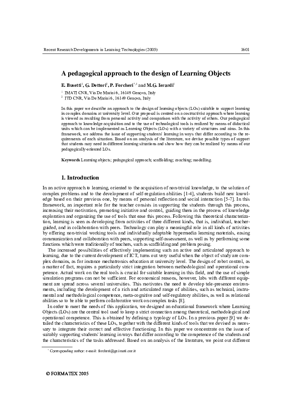 (PDF) A pedagogical approach to the design of Learning Objects