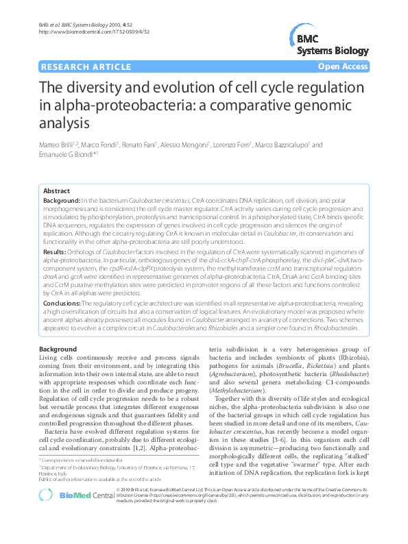 (PDF) The diversity and evolution of cell cycle regulation in alpha ...