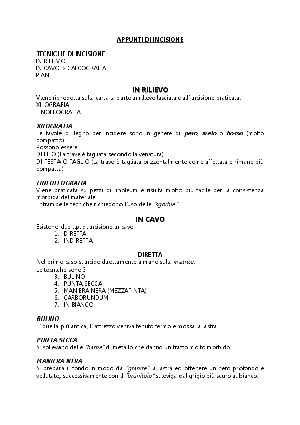 (PDF) APPUNTI DI INCISIONE TECNICHE DI INCISIONE IN RILIEVO IN CAVO ...