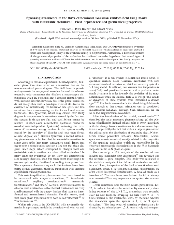 Pdf Spanning Avalanches In The Three Dimensional Gaussian Random Field Ising Model With