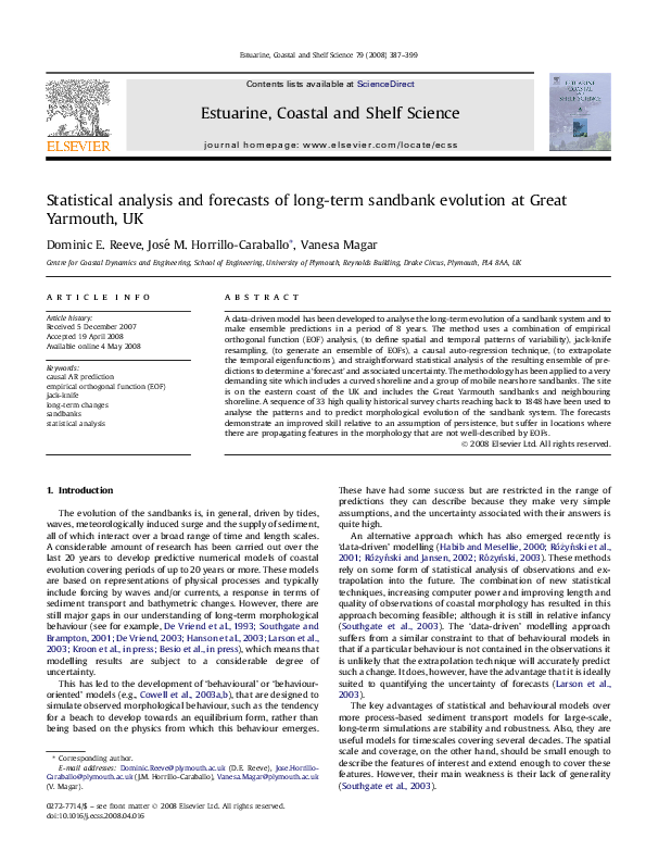 (PDF) Statistical analysis and forecasts of long-term sandbank ...