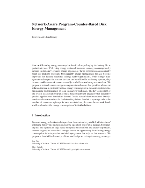 Pdf Network Aware Program Counter Based Disk Energy Management