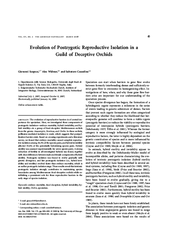 (PDF) Evolution of Postzygotic Reproductive Isolation in a Guild of ...