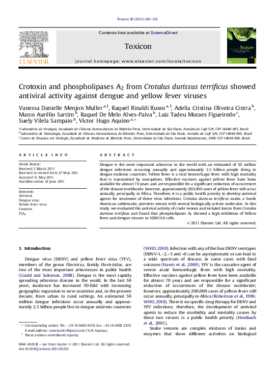 (PDF) Crotoxin and phospholipases A 2 from Crotalus durissus terrificus ...